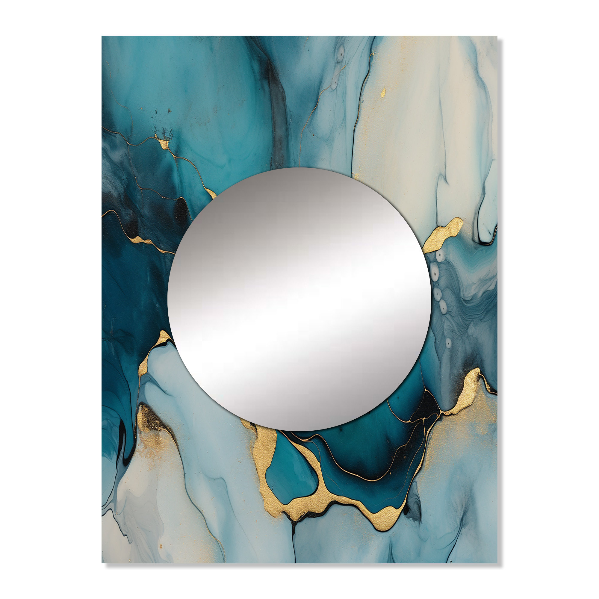 East Urban Home Maneh Turquoise Gold Infused Marble IV - Fractals ...