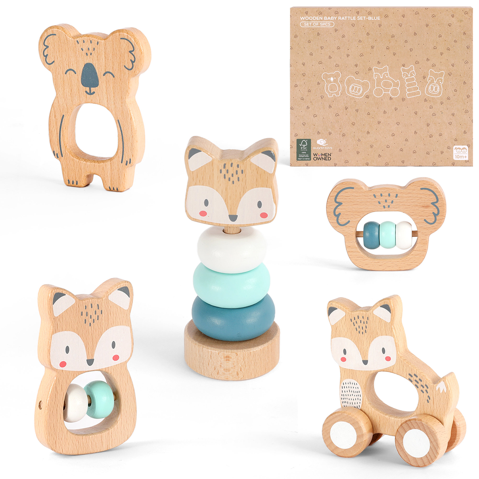 Freniland Wooden Baby Rattle Set Blue | Wayfair