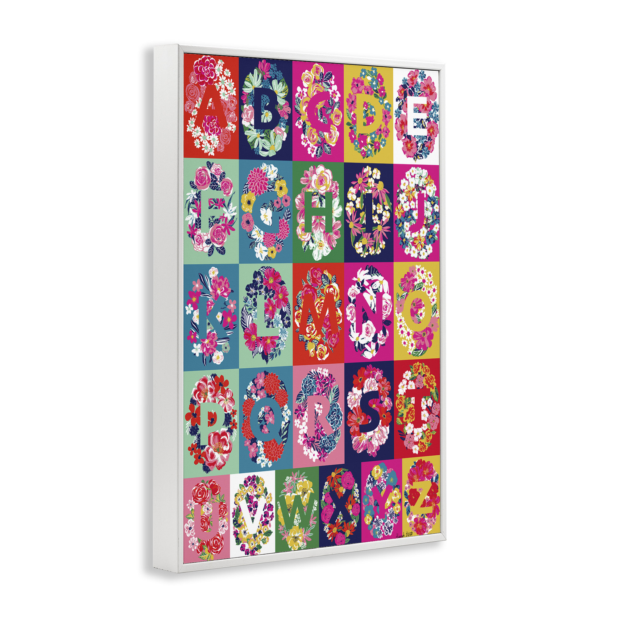 Stupell Industries Energetic Blooms Alphabet Framed Giclee Art by ...