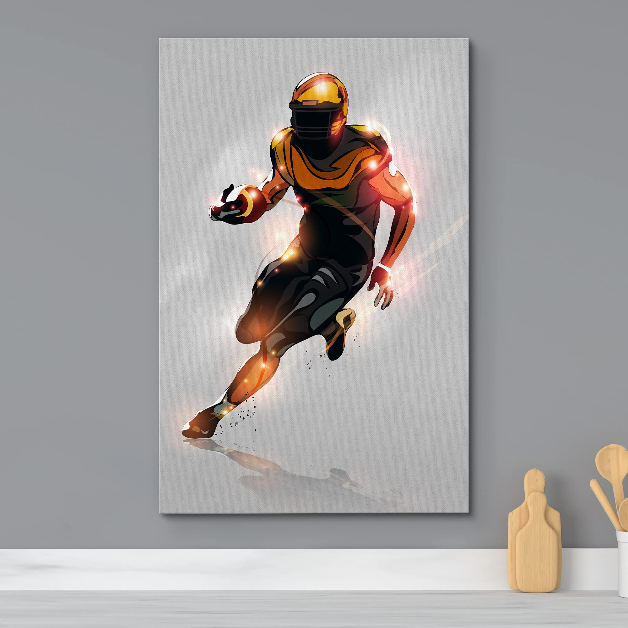 IDEA4WALL Shining Gold & Red Football Player Running Sports Athletes ...