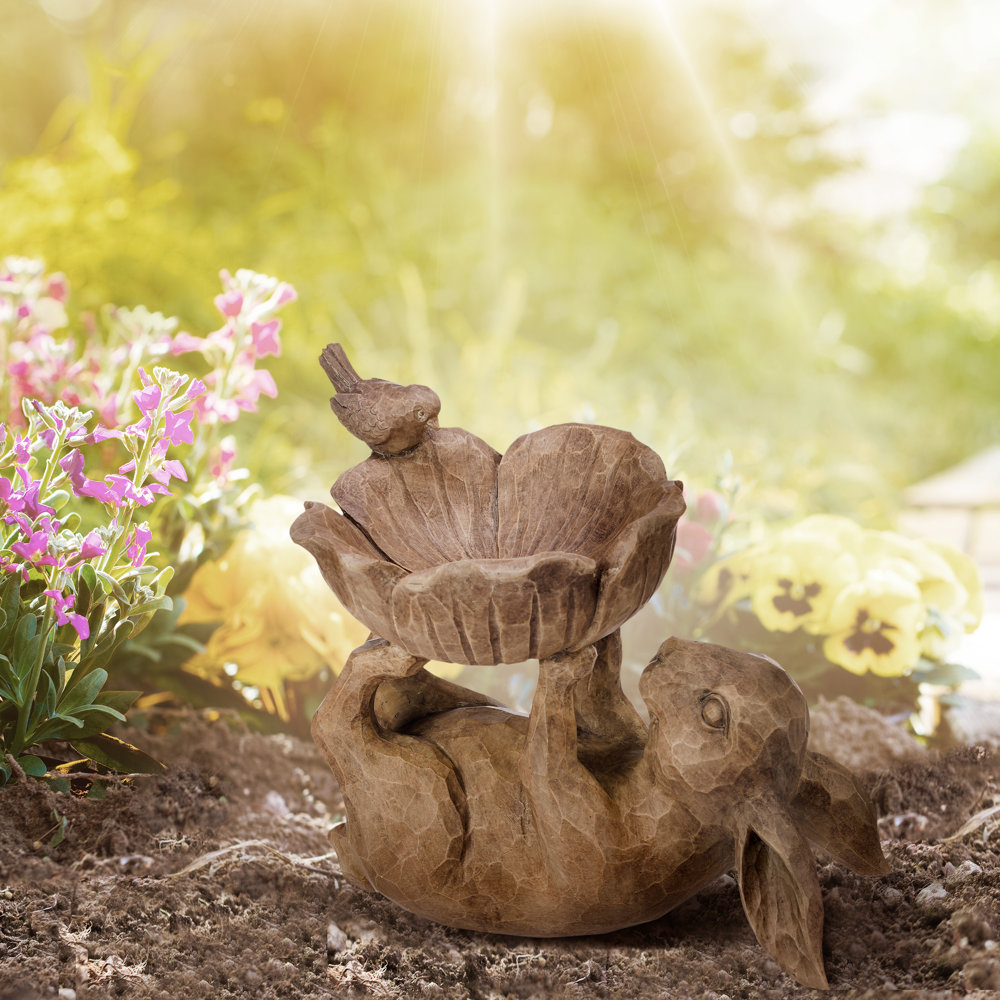 The Holiday Aisle® Resin Bunny And Bird With Flower Feeder 9" | Wayfair