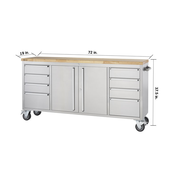 TRINITY 6 ft. W 8-Drawer Stainless-Steel Rolling Mobile Workbench w ...