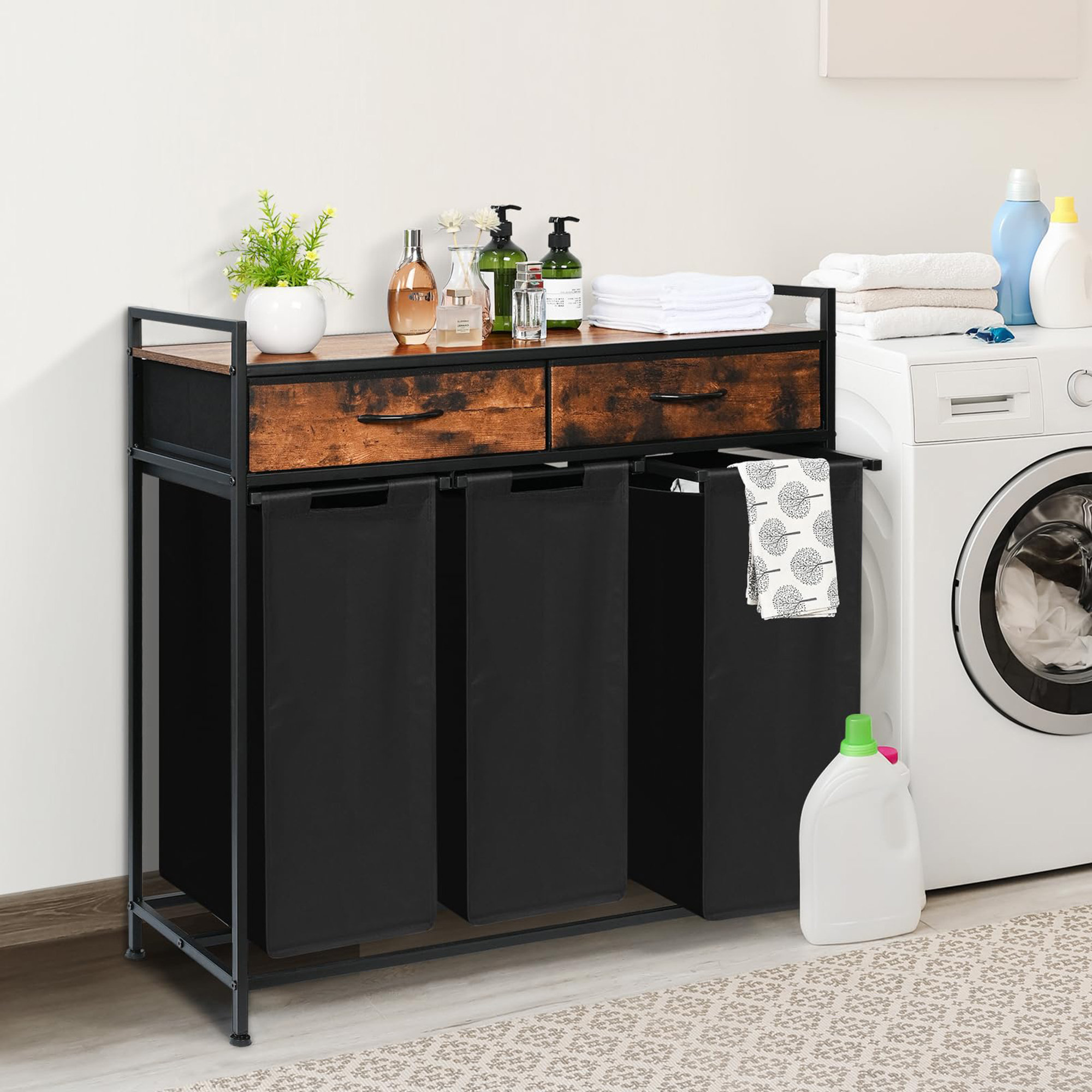 17 Stories Laundry Center with Handles Laundry Hamper with Shelf and 2 ...
