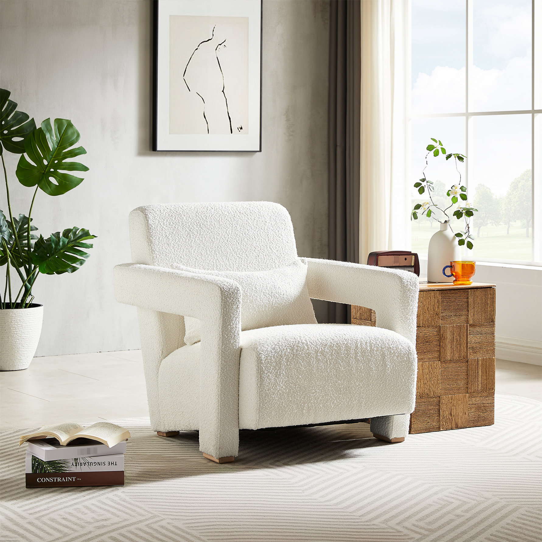 Corrigan Studio Chaise ergonomique avec pieds carrés en bois et housse ...