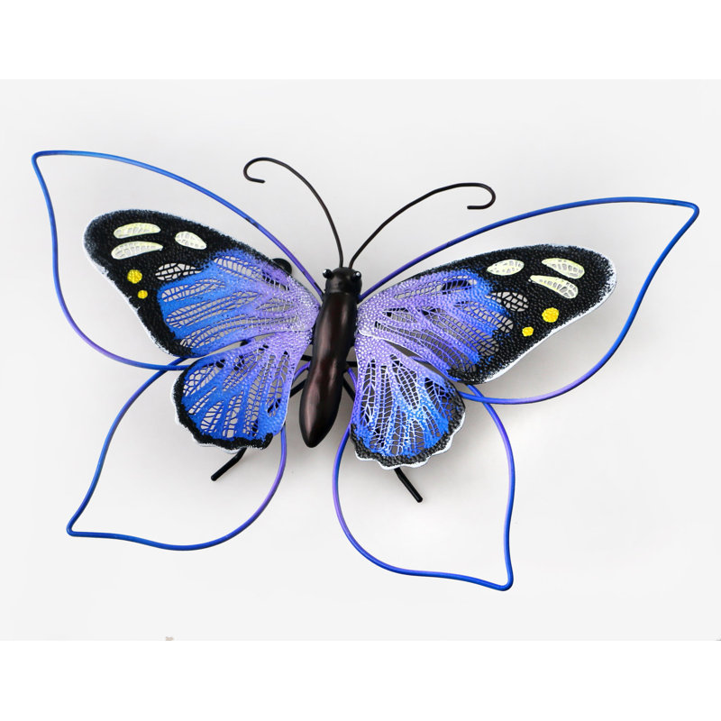 August Grove® " Butterfly With Blue Wire Outline " on Metal | Wayfair