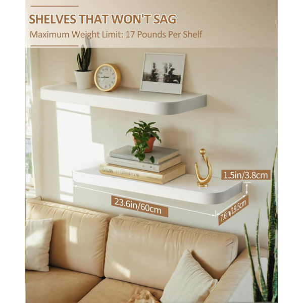 Millwood Pines Wood Floating Shelves for Wall, 24 Inch Wall Mounted ...