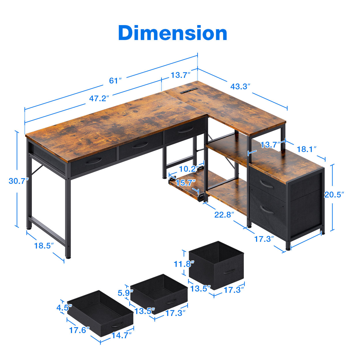 Ebern Designs Home Office Desk With File Drawer & Power Outlet ...