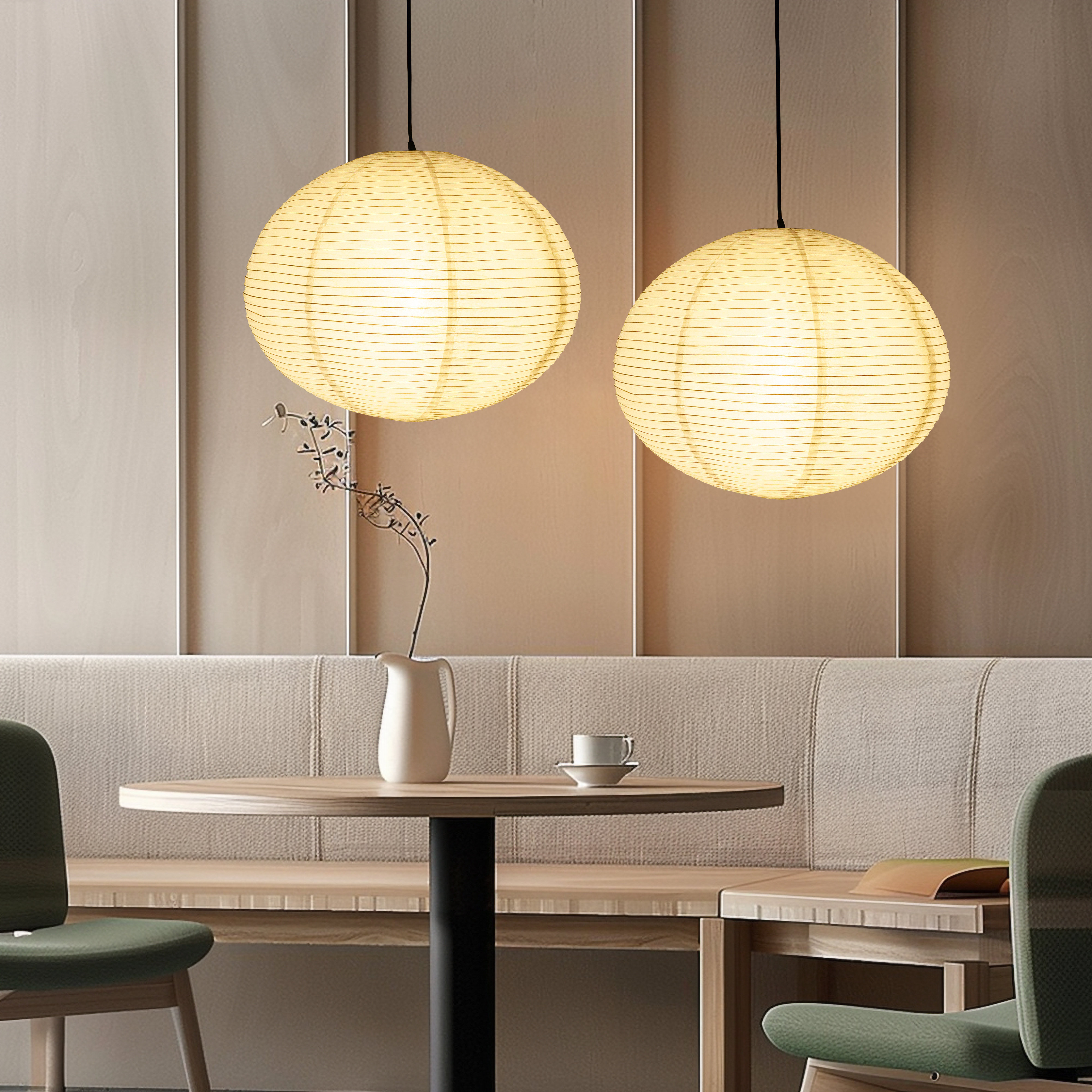 Brightech Jupiter 2-Pack LED Pendant Lamp Set - Japanese-Inspired Rice ...