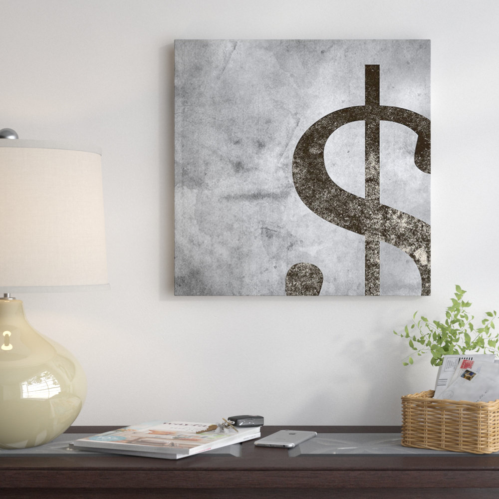 East Urban Home 'Dollar Sign Fading' Textual Art on Canvas in Grey and ...