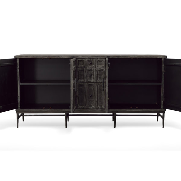 17 Stories Surafel 71.25" Wide 3 Drawer Pine Solid Wood Sideboard | Wayfair