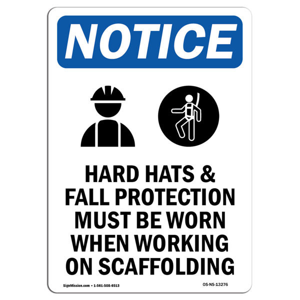 SignMission OSHA Notice - Hard Hats And Fall Protection Sign With ...