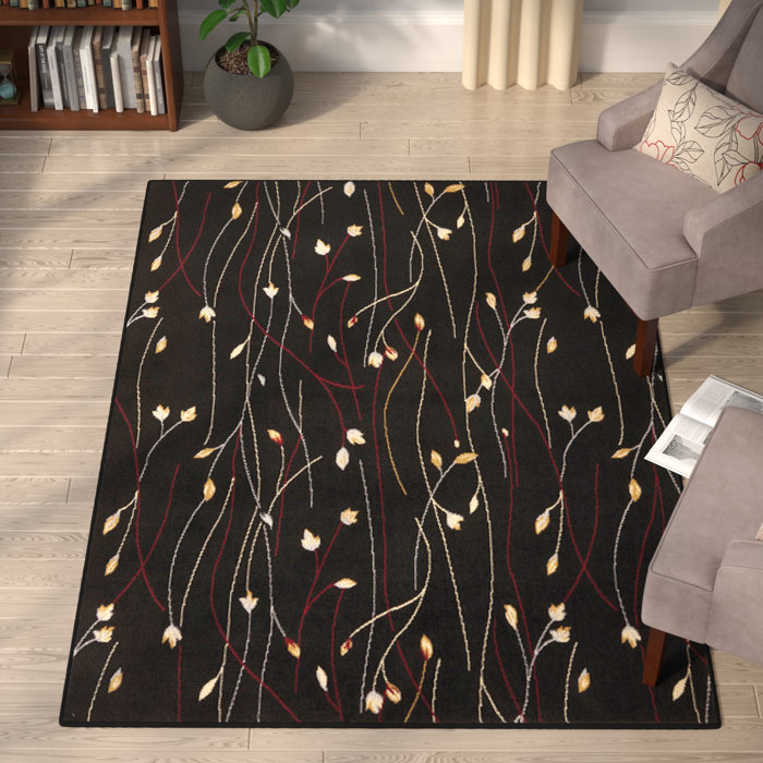 Red Barrel Studio® Abgail Floral Black Area Rug & Reviews | Wayfair