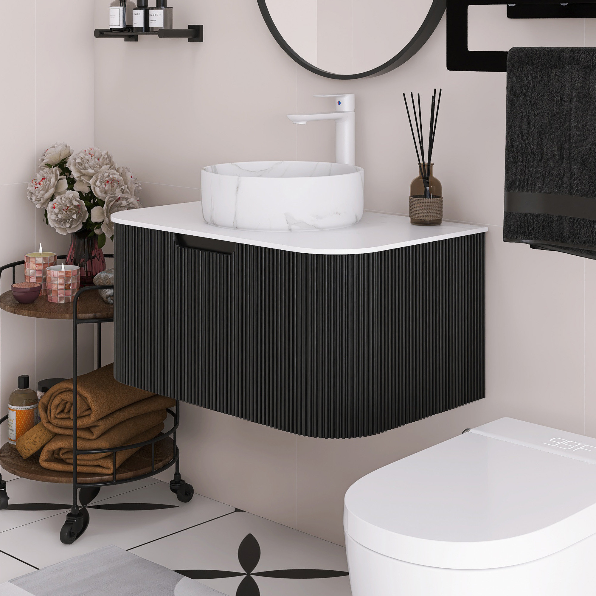 Brayden Studio® 30" Wall-Mounted Bathroom Vanity With Curved Edges ...