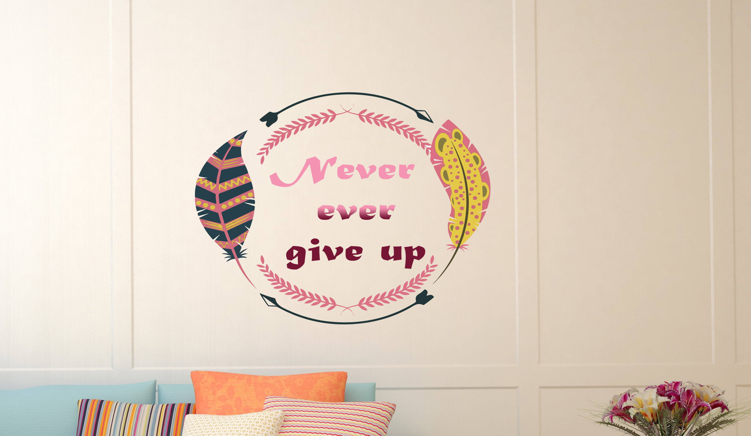 Dakota Fields Boho Quote Never Give Up Wall Decal Bohemian Style Wall ...