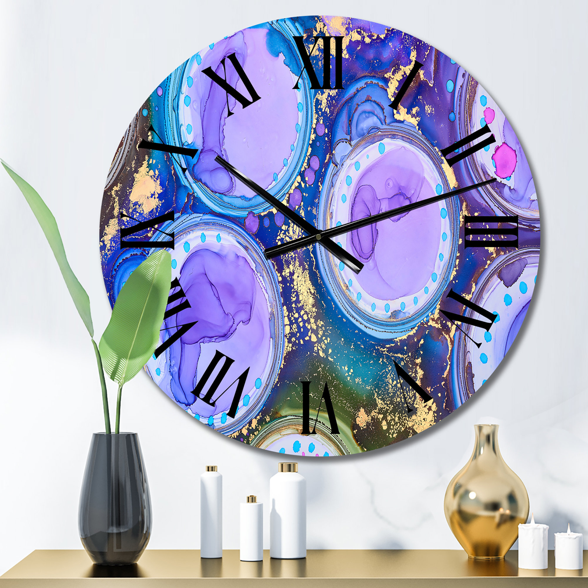 East Urban Home Purple and Blue Luxury Abstract Fluid Art IX - Modern ...