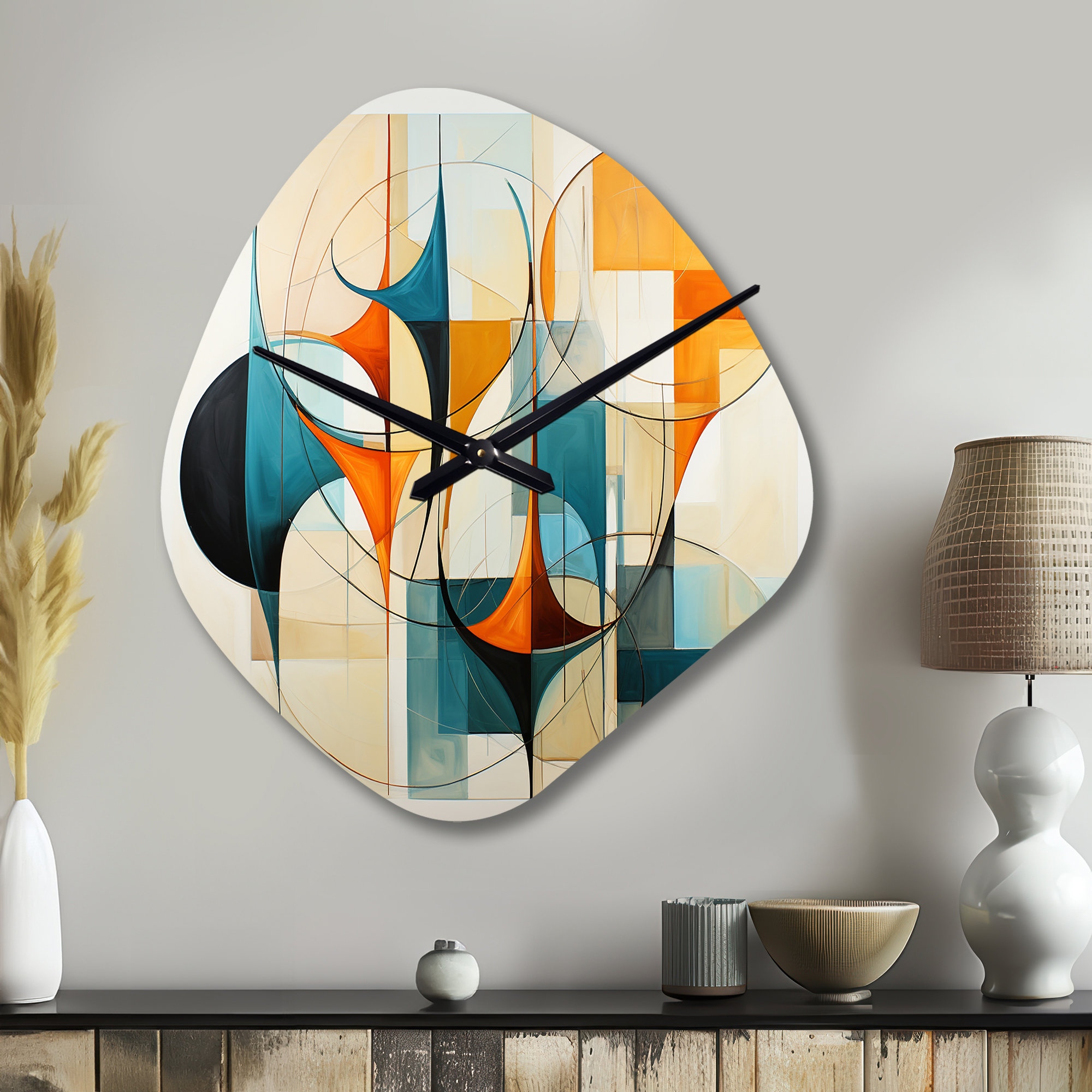 Design Art Orange Blue Mid Century Harmony In Geometry I - Midcentury ...