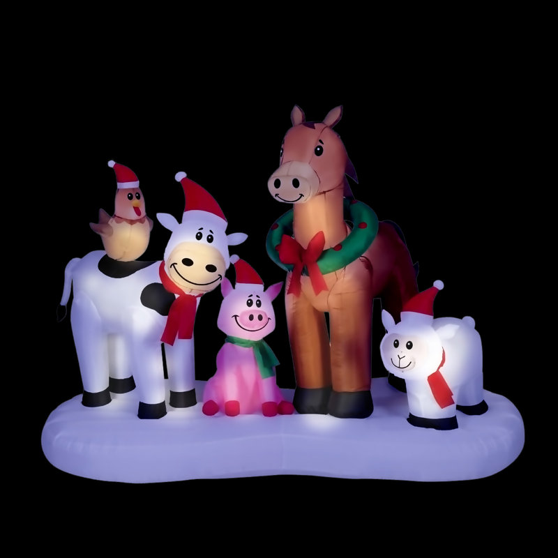 One Allium Way® Inflatable Farm Animals Christmas Decor with LED Lights ...