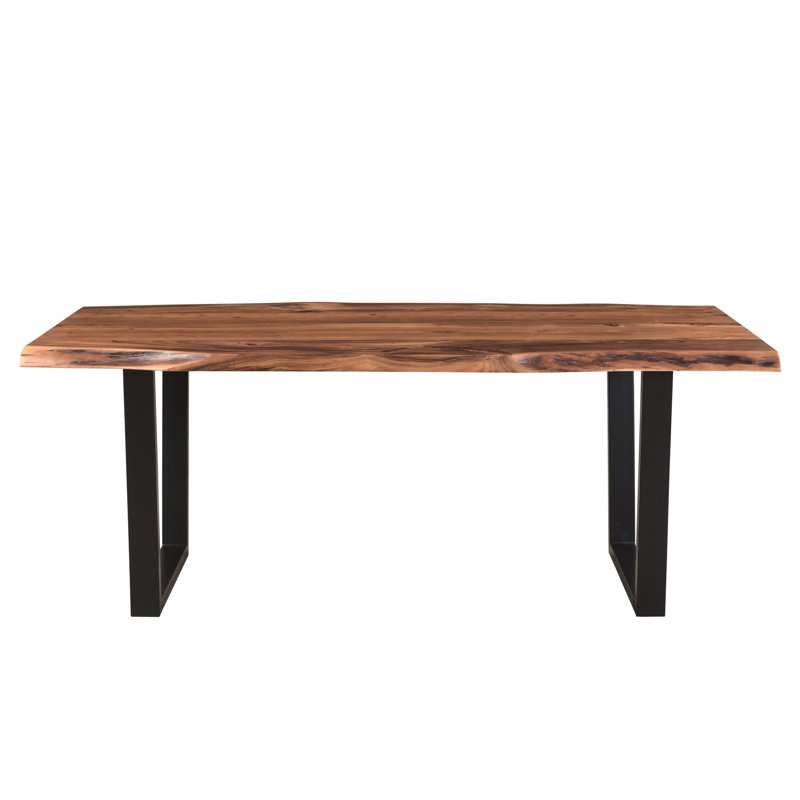 Loon Peak® Finneytown Acacia Solid Wood Top Metal Base Dining Table ...