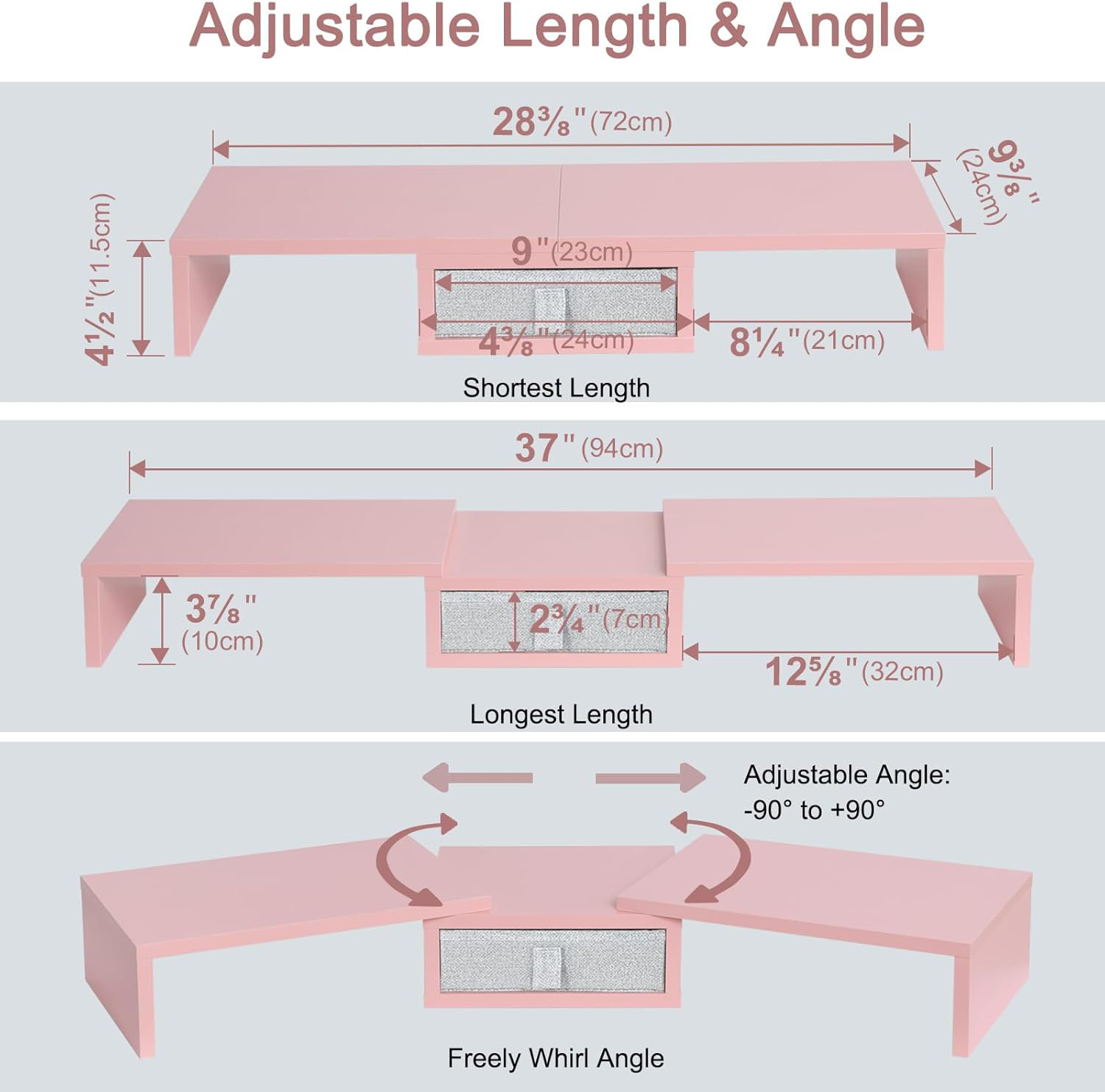 Hokku Designs Pink Dual Monitor Stand Riser With Drawer,2 Laptop,PC ...