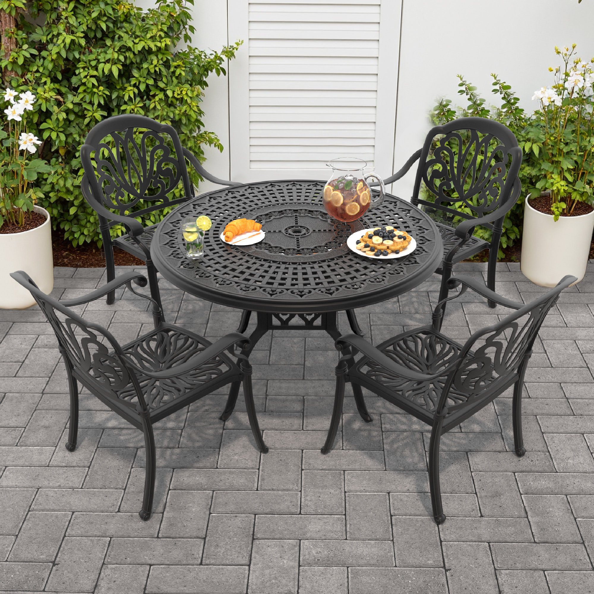 Bloomsbury Market 5-Piece 47.24 -inch Round Table Cast Aluminum Outdoor ...