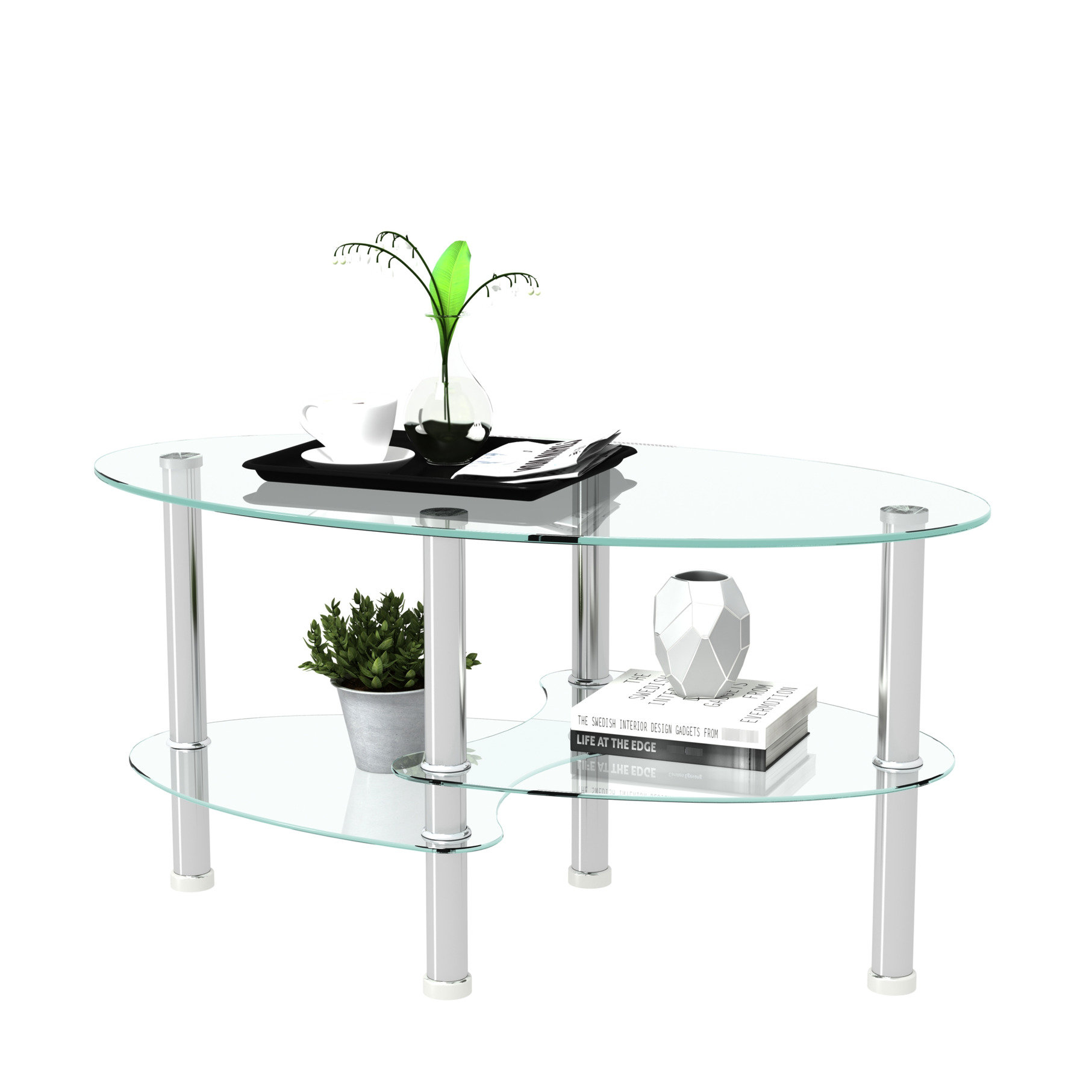 Wrought Studio™ Modern Living Room Table - Transparent 3-layer Glass ...