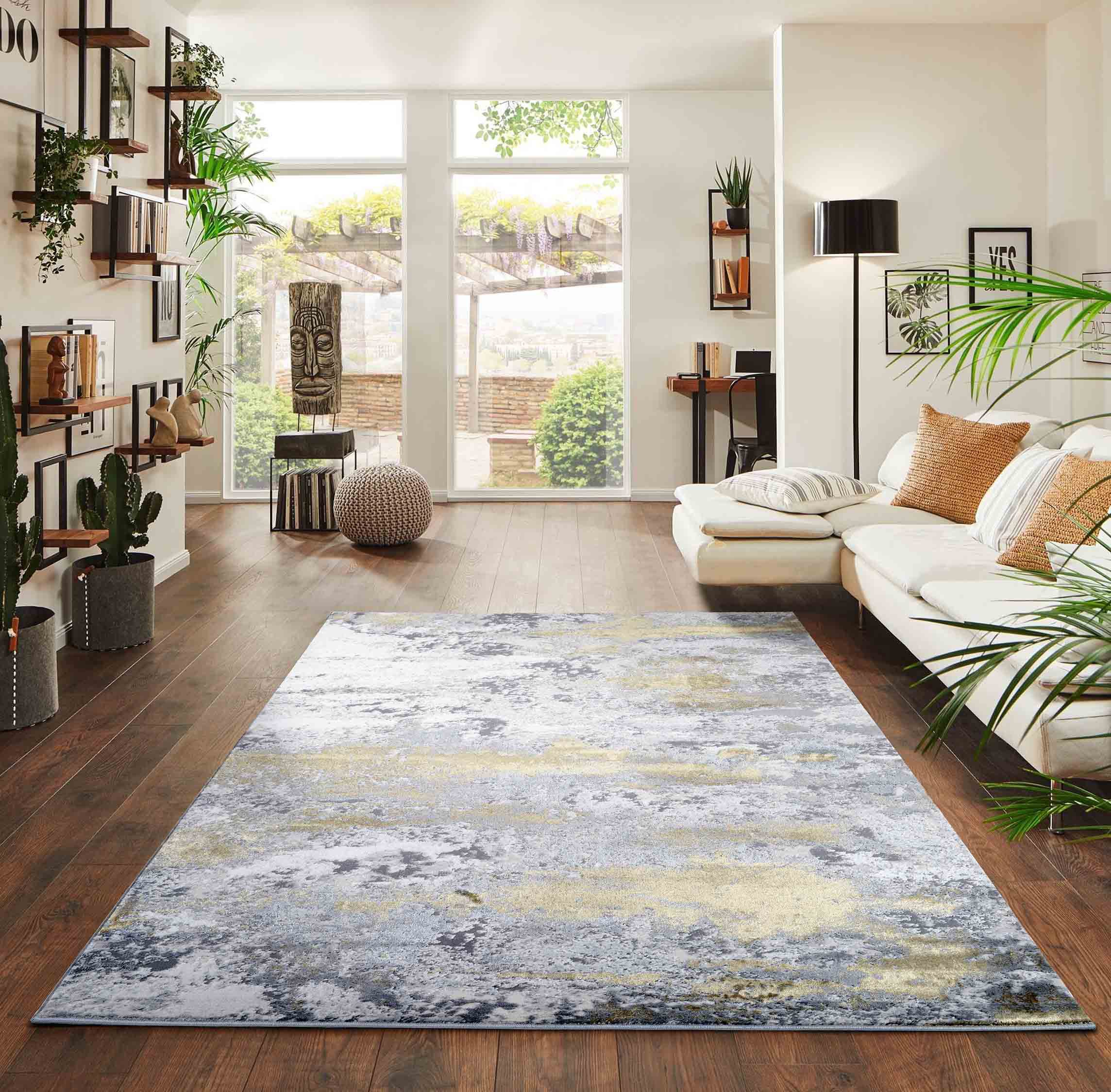 Borough Wharf Hesperange Abstract Power Loom Gold Area Rug | Wayfair.co.uk