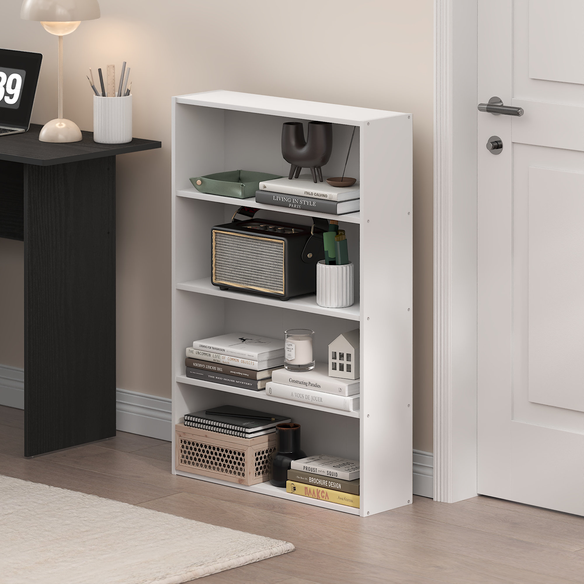 Furinno Basic 4-Tier Open Shelf Bookcase, Bookshelf, Storage Organizer ...