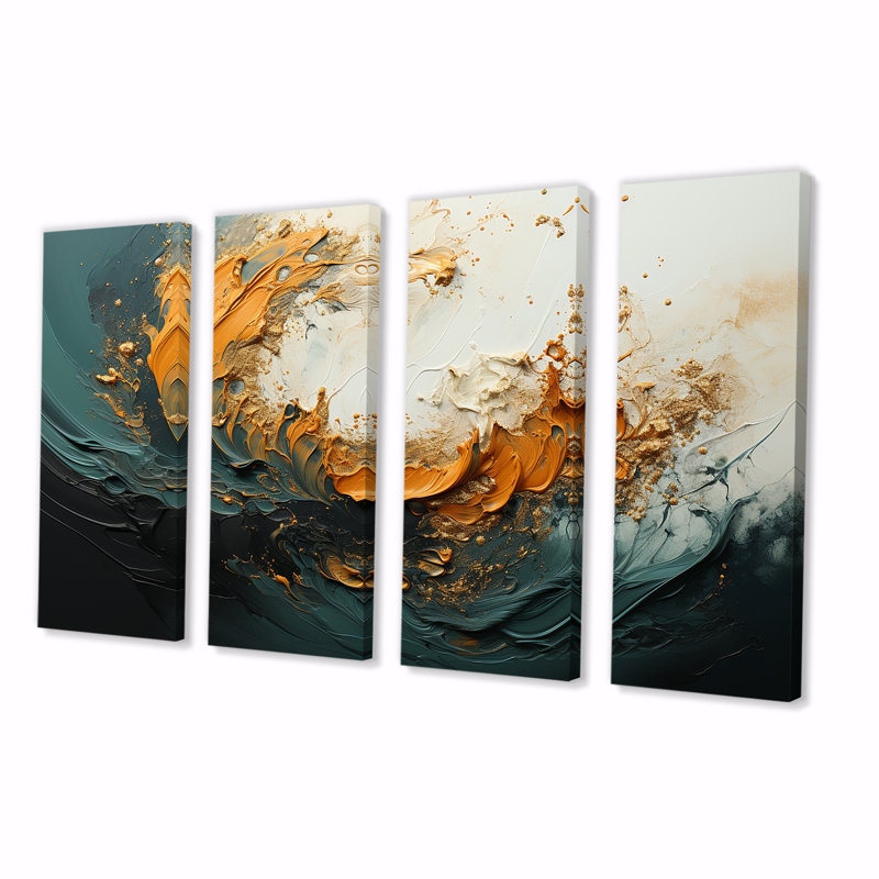 Mercer41 Orange And Gold Marble Lava IV - Abstract Painting 4 Piece ...