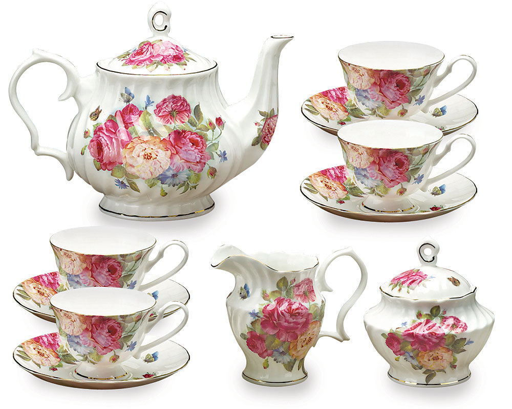Grace's Tea Ware Bone China Pink Sandra's Rose 11-Piece Tea Set ...