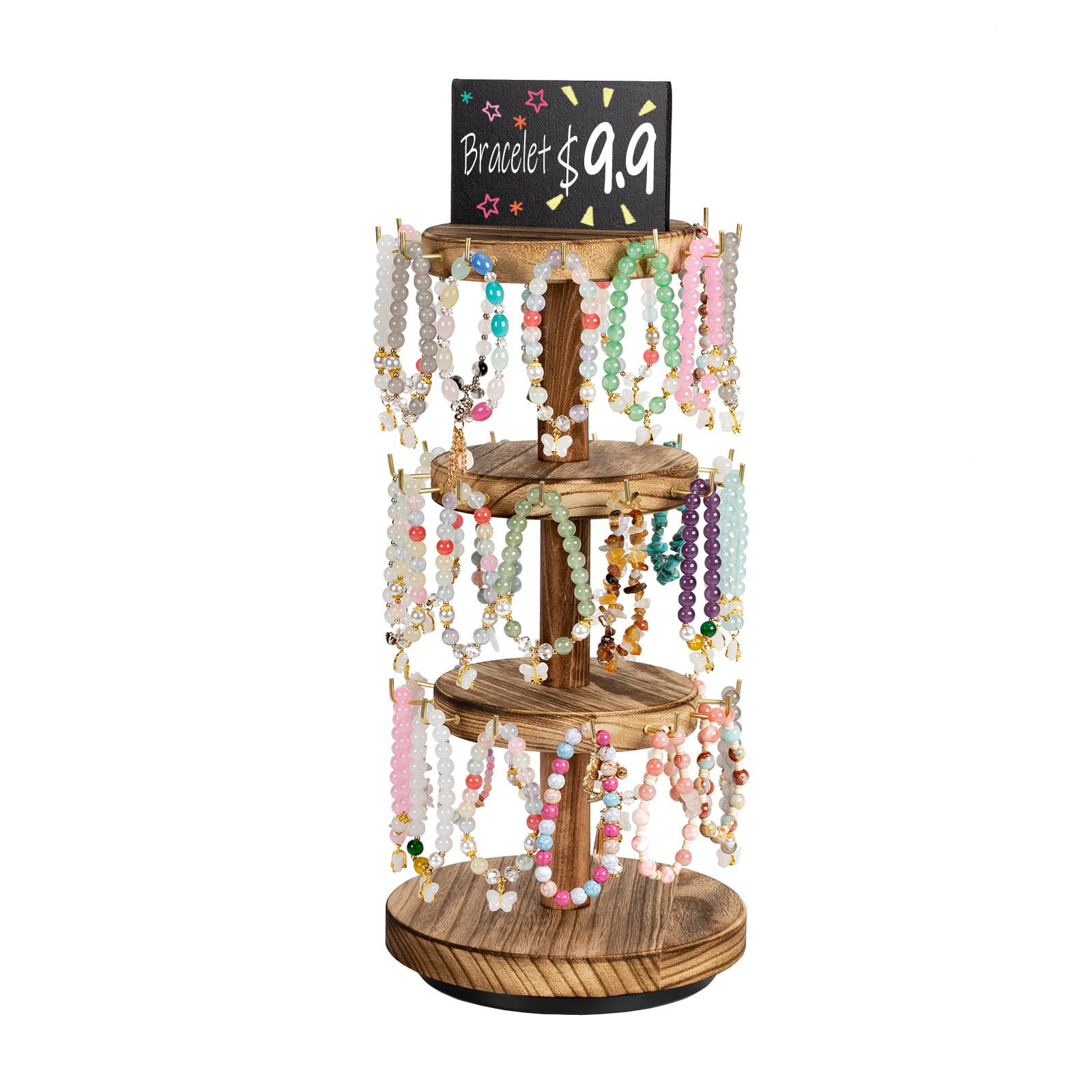 Rebrilliant Carbonized Brown 3-Tier Rotating Wooden Bracelet Display ...