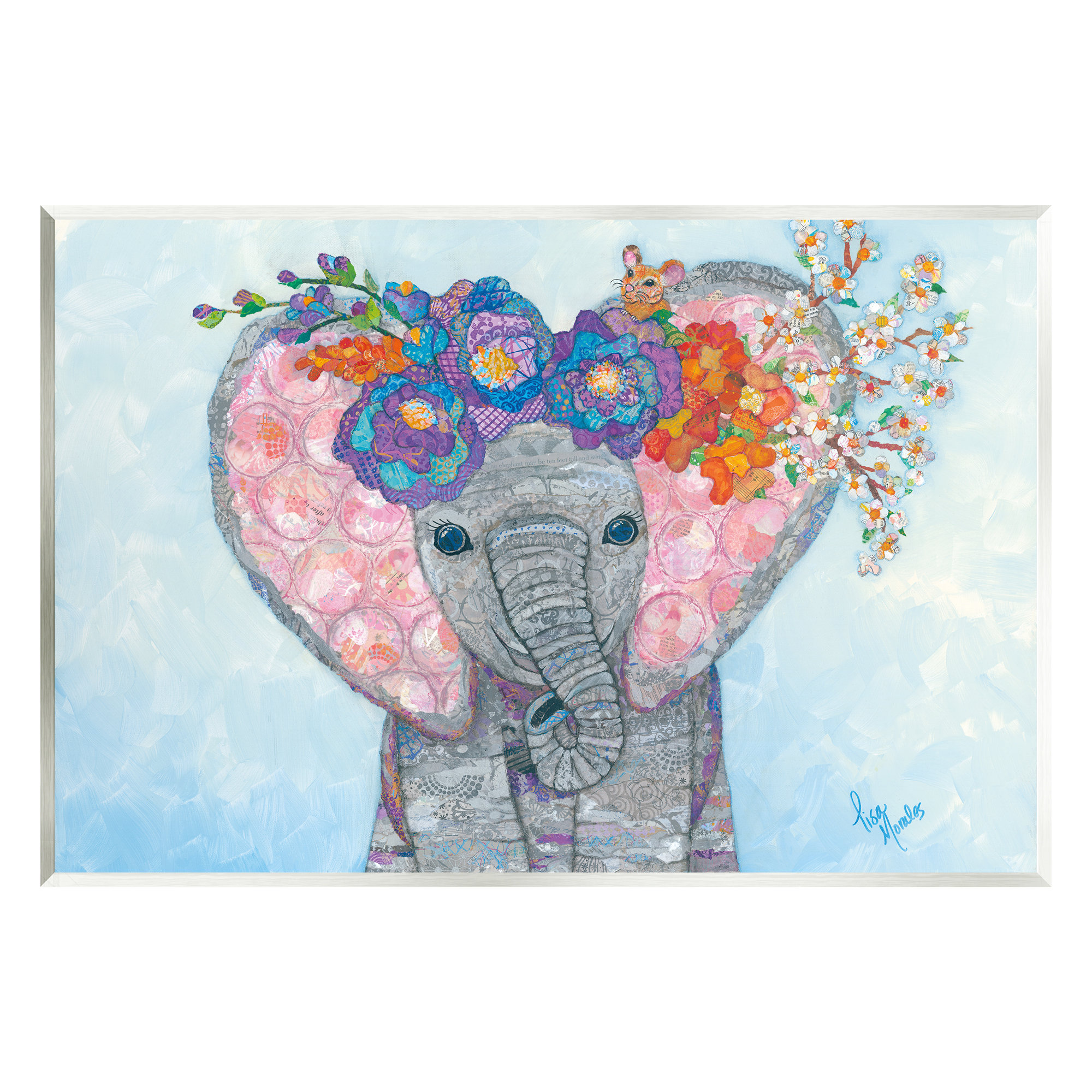 Stupell Industries Baby Elephant & Mouse Decorated Flower Blossoms ...