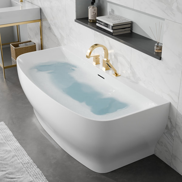 ANZZI Bank Series 65 In. X 31 In. Flat Bottom Acrylic Freestanding ...