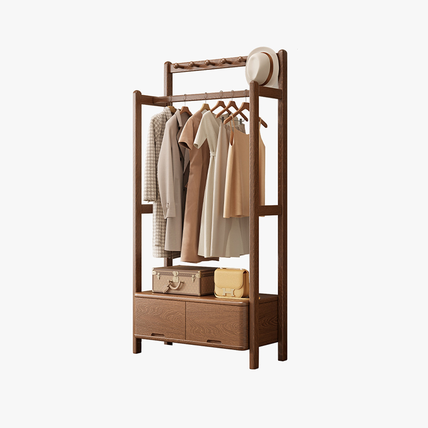 Brass Foam Walnut Minimalism Solid Wood Clothes Rack,2-drawer - Wayfair ...
