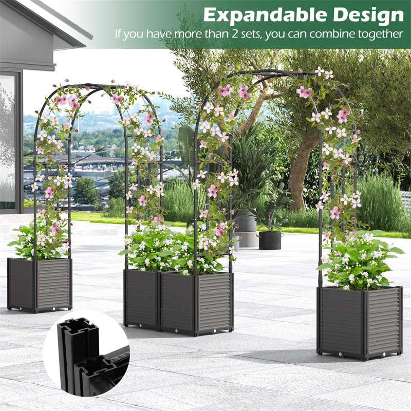 Blooming 79" Garden Arch With Trellis & 2 Planters | Wayfair