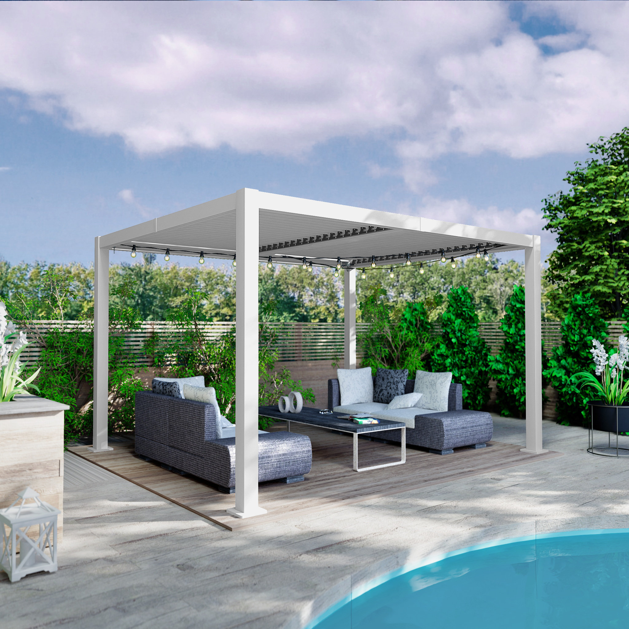 Kozyard Elizabeth White Outdoor Louvered Aluminum Rainproof Pergola ...