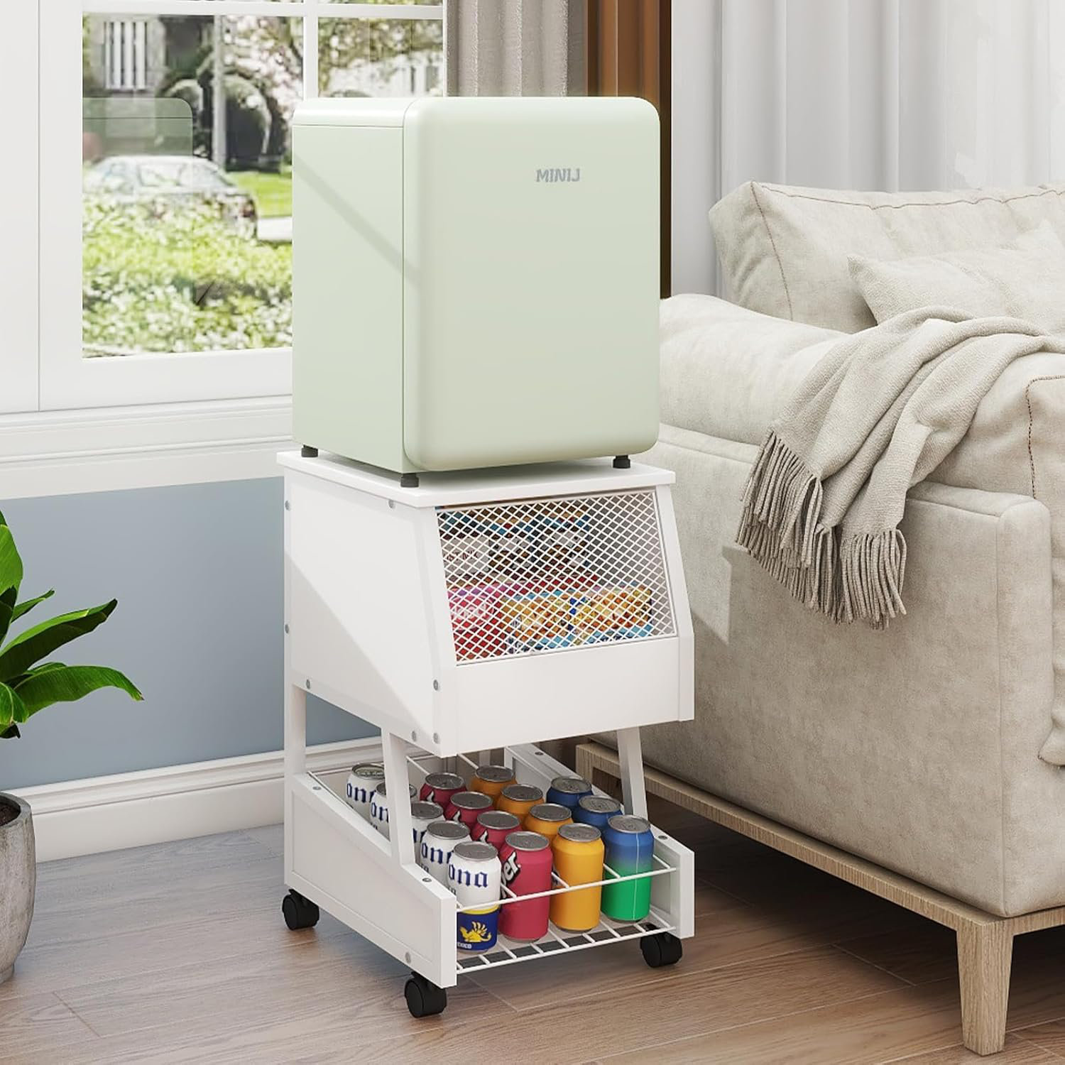 Rebrilliant Compact Refrigerator Stand With Beverage Storage And Wheels ...