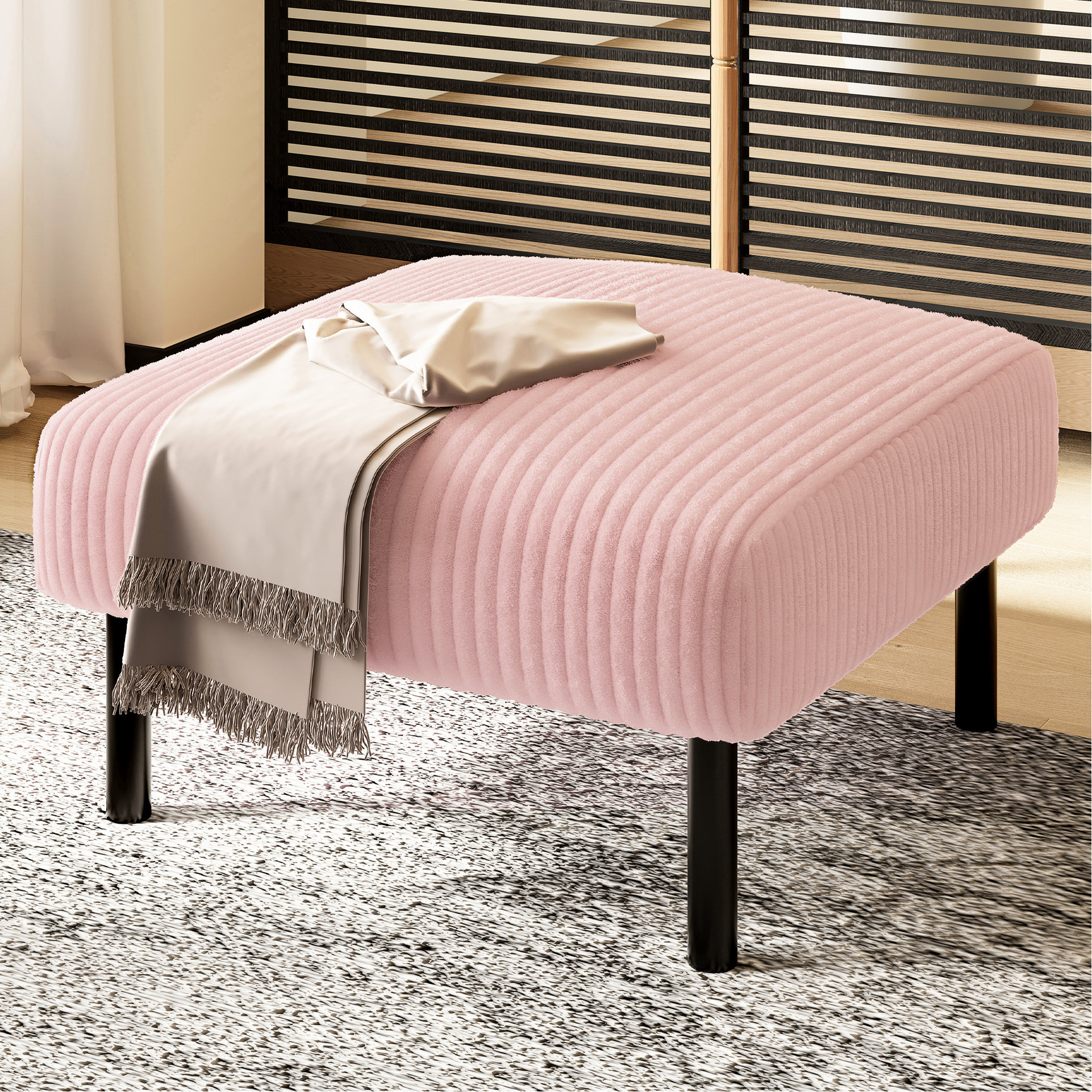 Mercer41 Square Footstool With Legs, Corduroy Upholstered , Soft ...