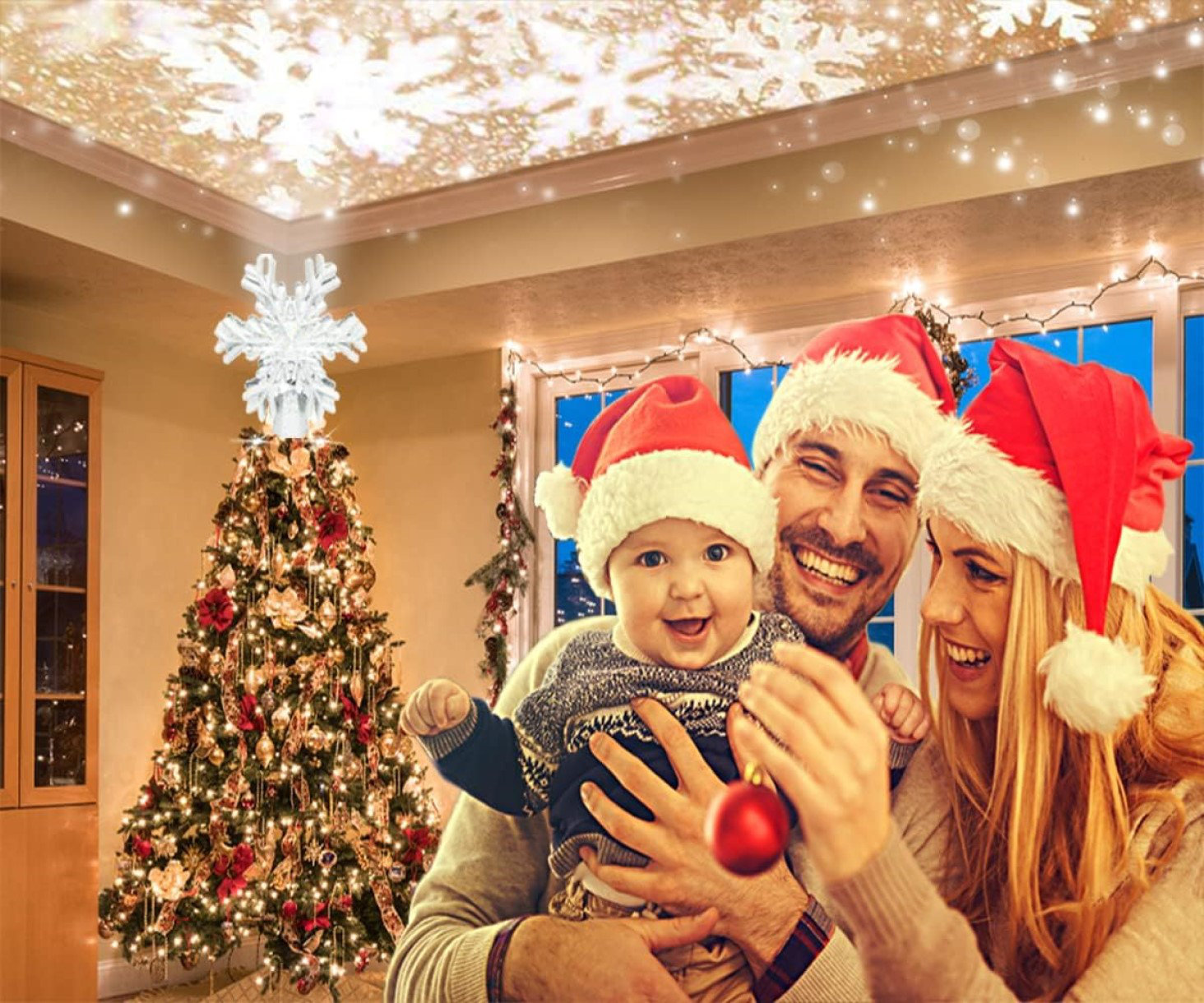 The Holiday Aisle® Christmas Tree Topper With 3D Snowfake Projector ...