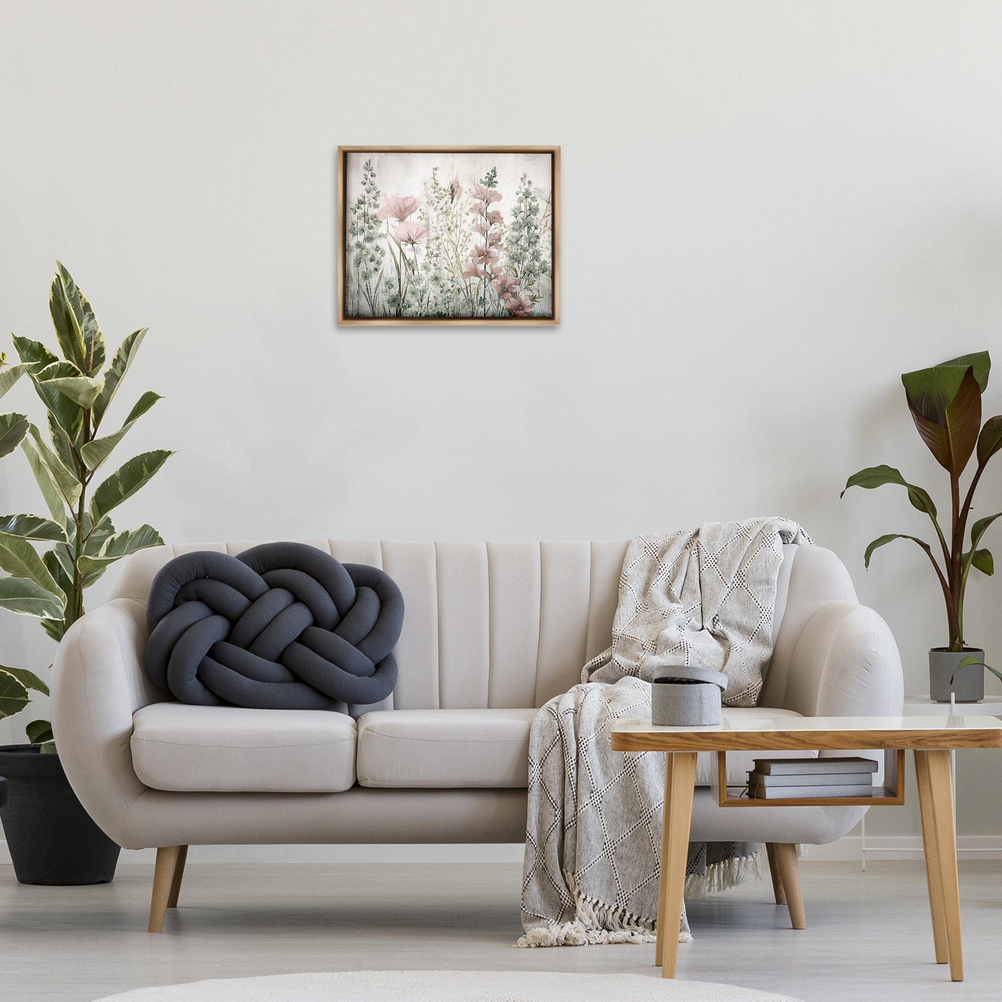 Winston Porter Blush Wildflower Sprigs Black Framed Floater Canvas Wall ...