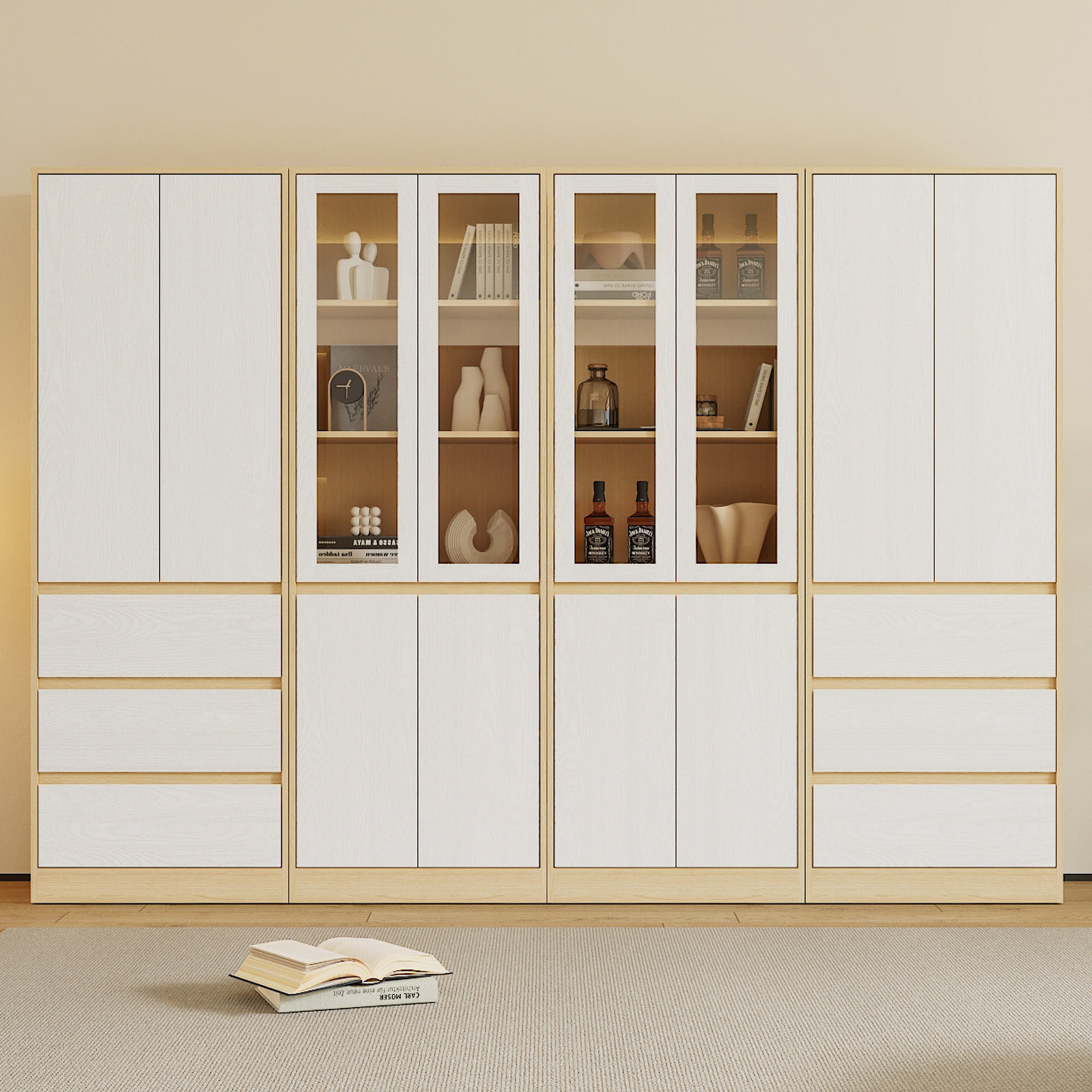 Latitude Run® 71" H Glass Library Bookcase, 5-tier Book Cabinet With ...