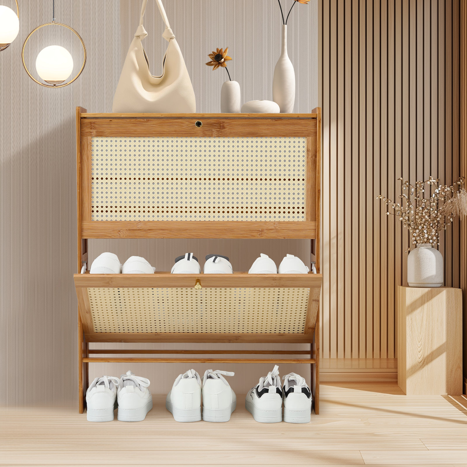 Bay Isle Home™ Bamboo 4-Tier Thin Shoe Cabinet For Narrow Entryway Slim ...