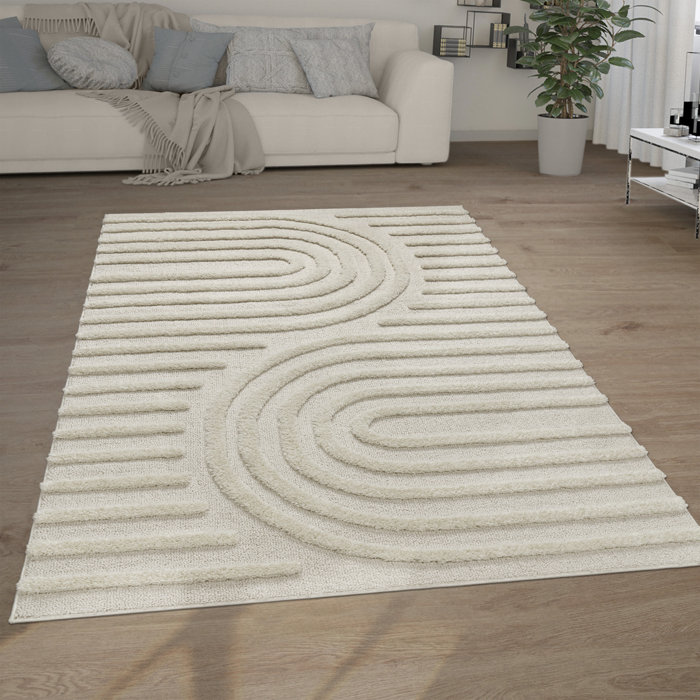 17 Stories Lumadue Geometric Machine Woven Beige/Cream Area Rug ...