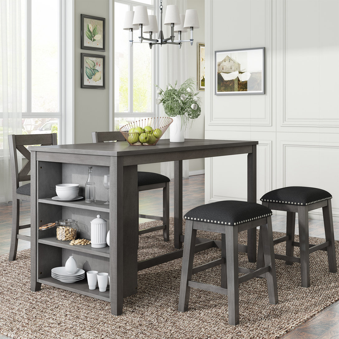 Ophelia & Co. Wood Farmhouse 5-Piece Dining Set,Bar Table Set with 2 ...