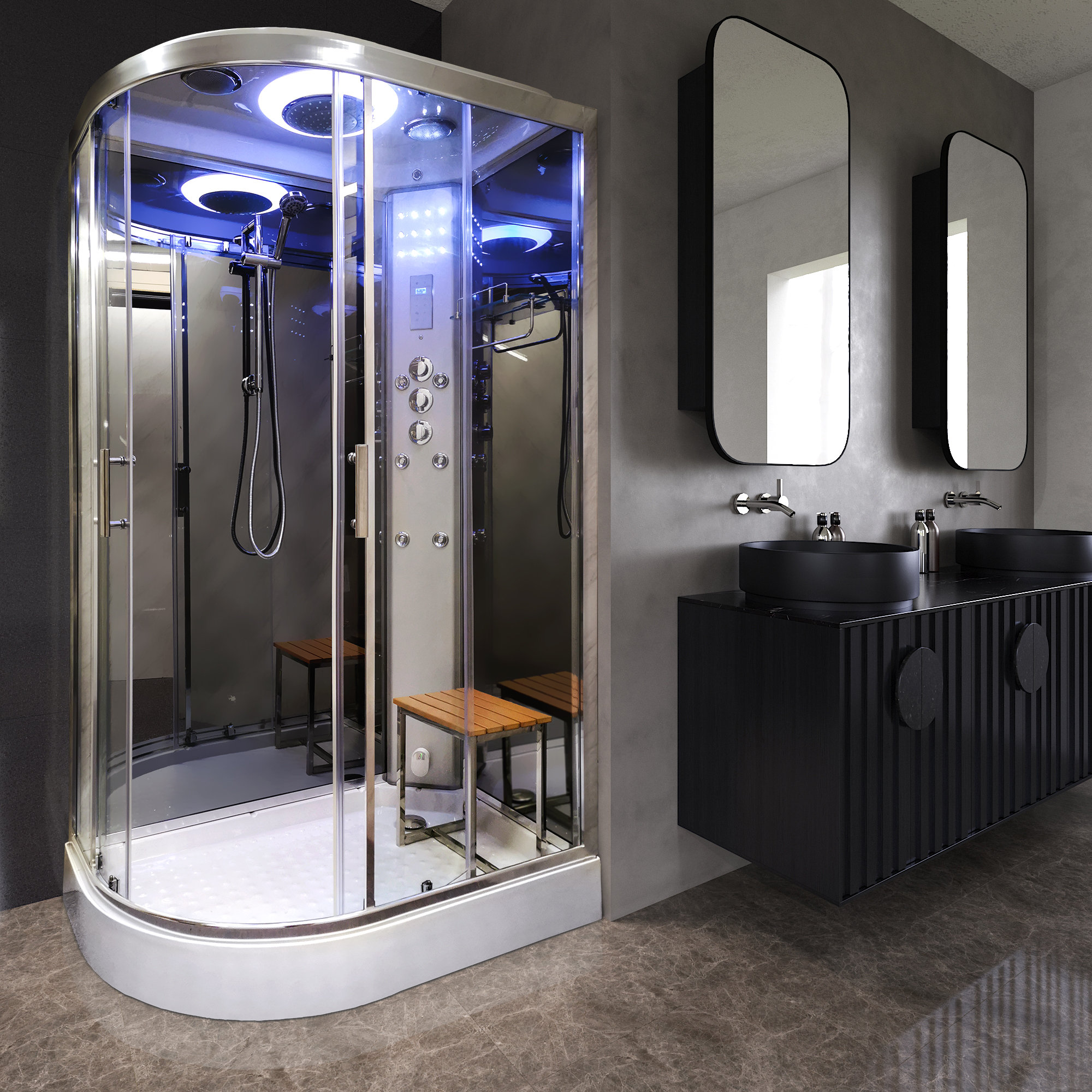 Vidalux SS1200 Right Hand Offset Steam Shower Cabin 1200 x 800 ...