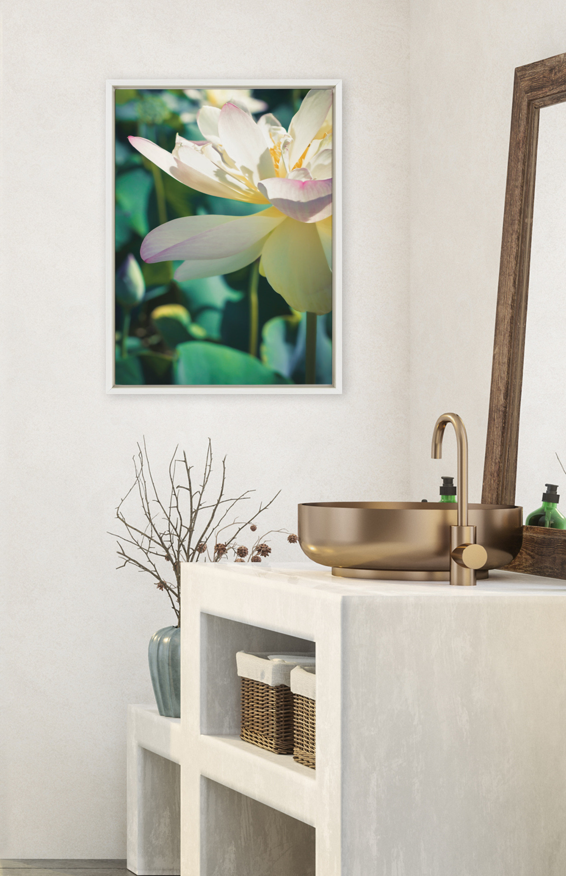 Beachcrest Home Shalyce Soft White Flower Photography Framed On Canvas ...