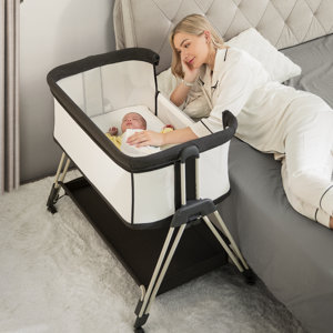 Zoomie Kids Baby Bassinet Bedside Sleeper with Wheels and Storage Tray ...