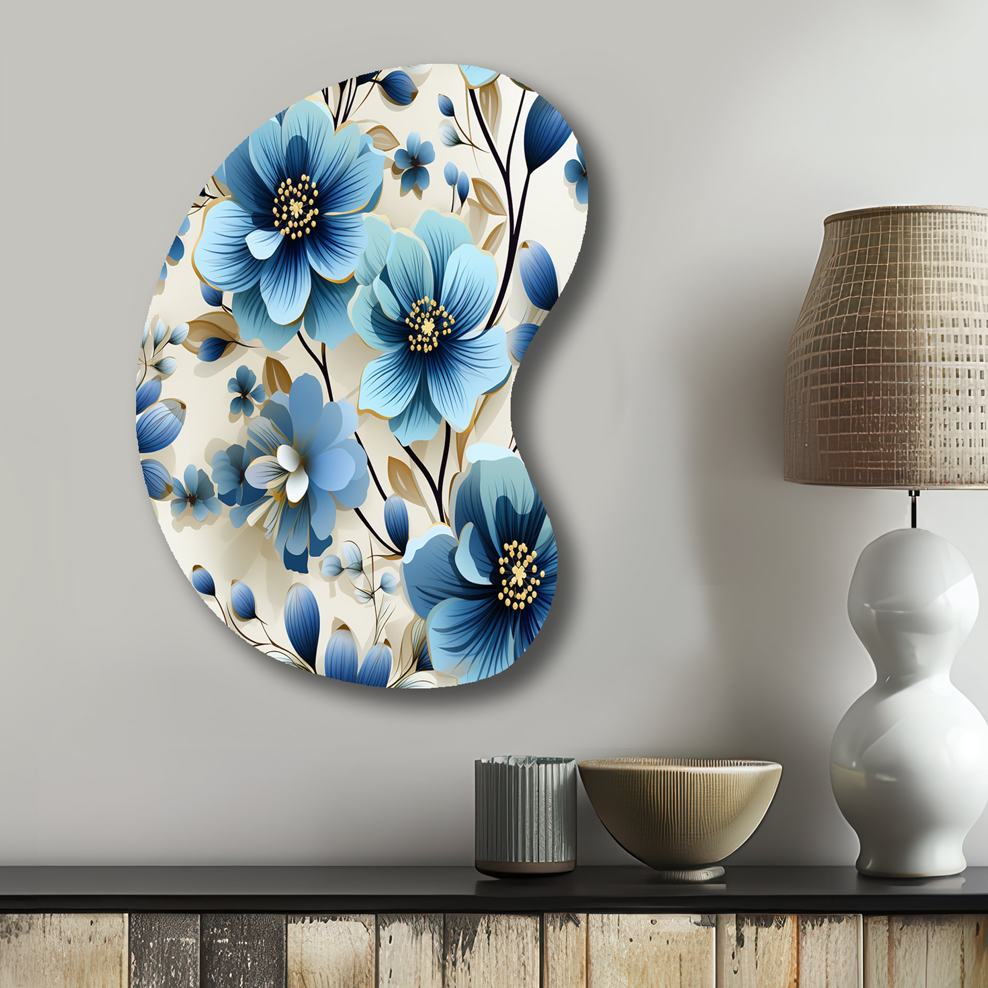 Design Art Blue Coastal Elegance Floral Pattern - Floral Boom Shape ...