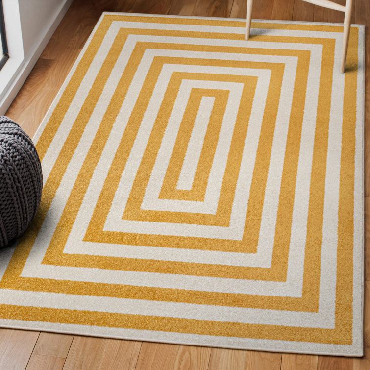Ebern Designs Isibeal Modern Classic Mitre Stripe Yellow/Ivory Rug ...