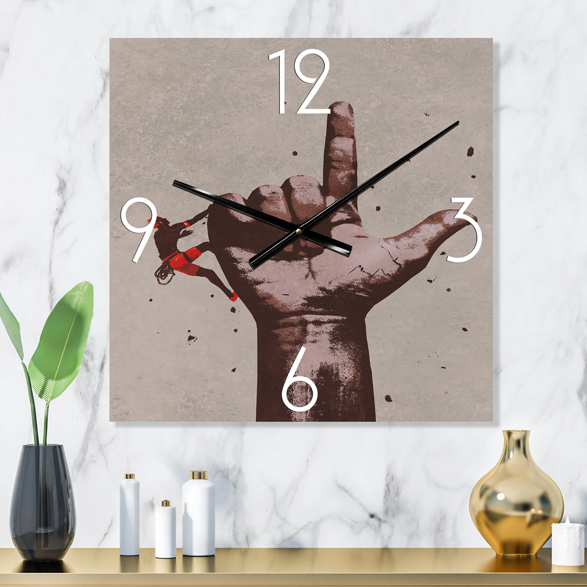 East Urban Home Finger Pointing Up Sign with Climber Wall Clock | Wayfair