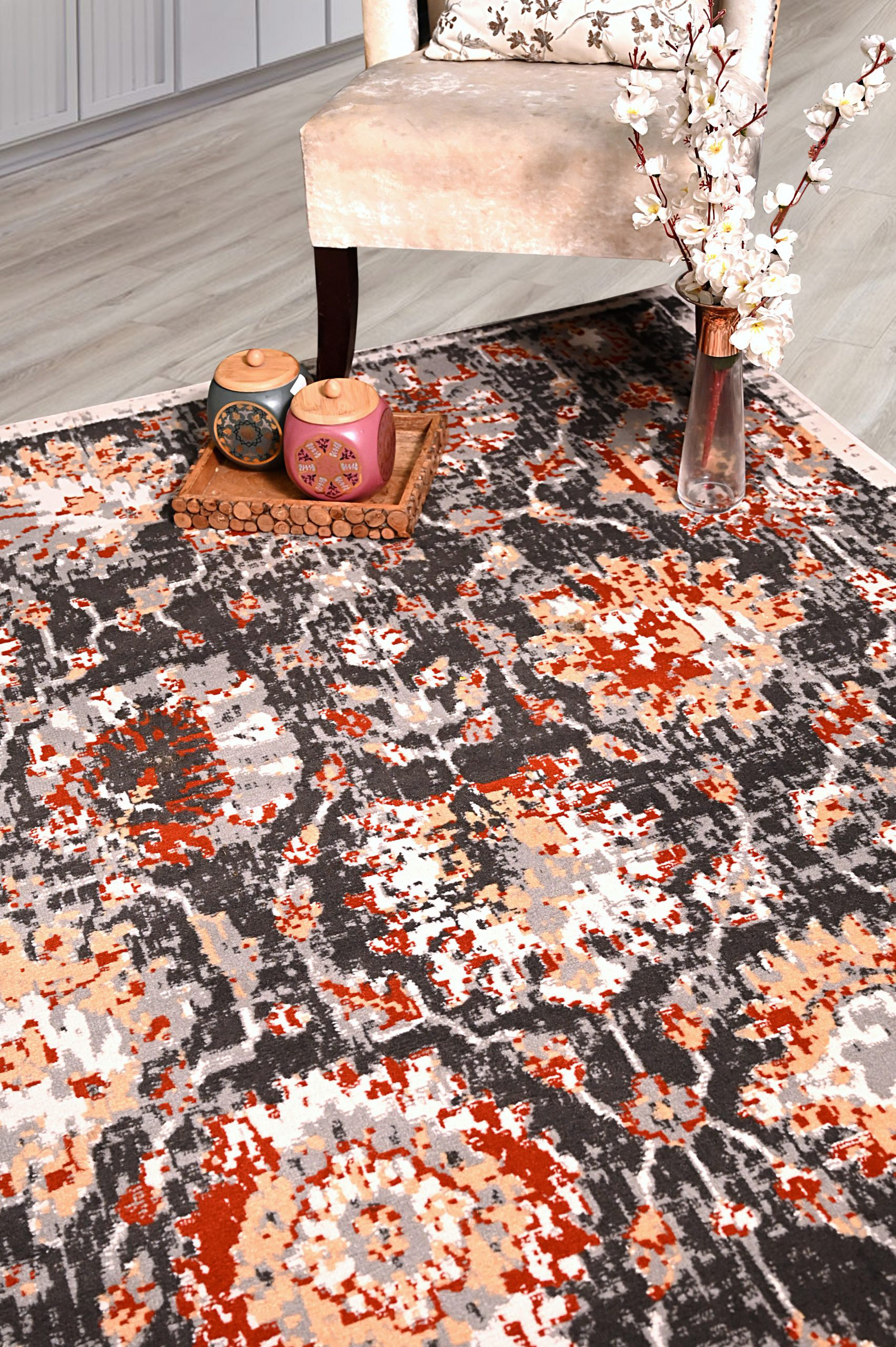 Bungalow Rose Moroccan Dark Gray/Red Area Rug | Wayfair